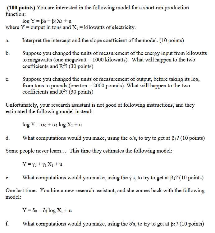 Solved (100 points) You are interested in the following | Chegg.com