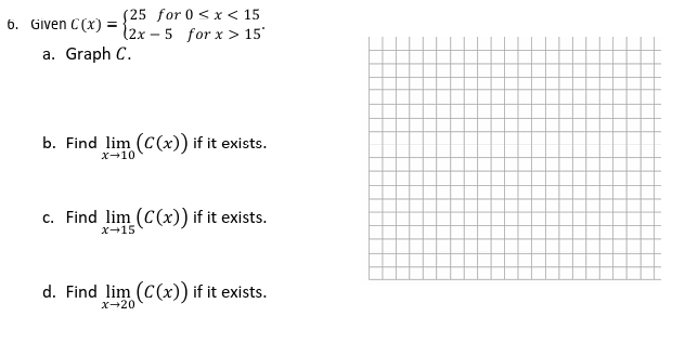 Solved 6. Given C(x)={25 for 0≤x 15 a. Graph C. | Chegg.com