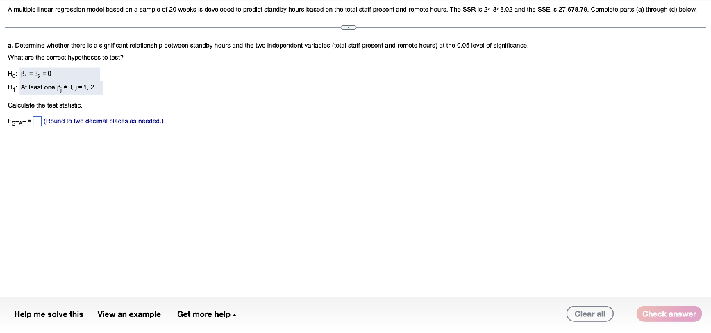 Solved A multiple linear regression model based on a sample | Chegg.com