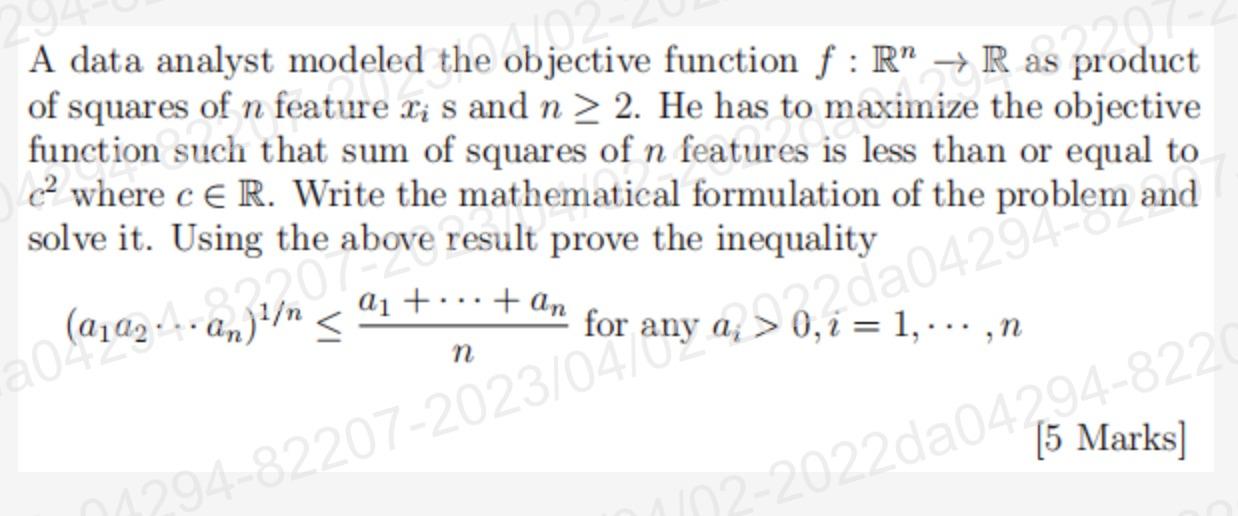 Solved A data analyst modeled the objective function f:Rn→R | Chegg.com
