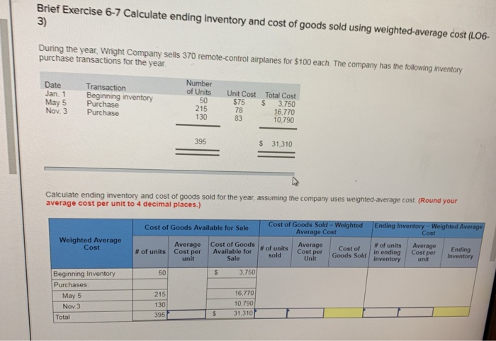Solved Brief Exercise 6-7 Calculate ending inventory and | Chegg.com