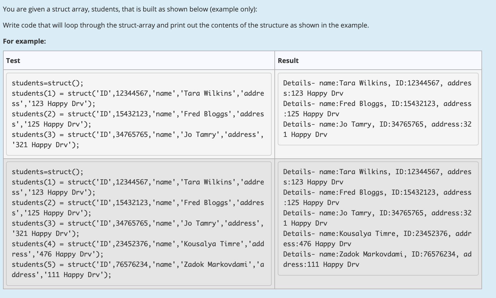 Solved You are given a struct array, students, that is built | Chegg.com