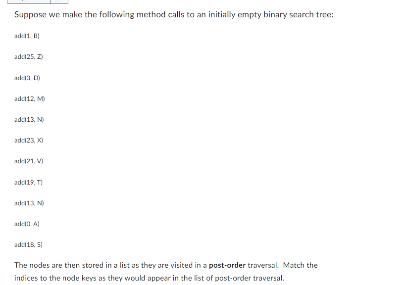 Solved Suppose we make the following method calls to an | Chegg.com