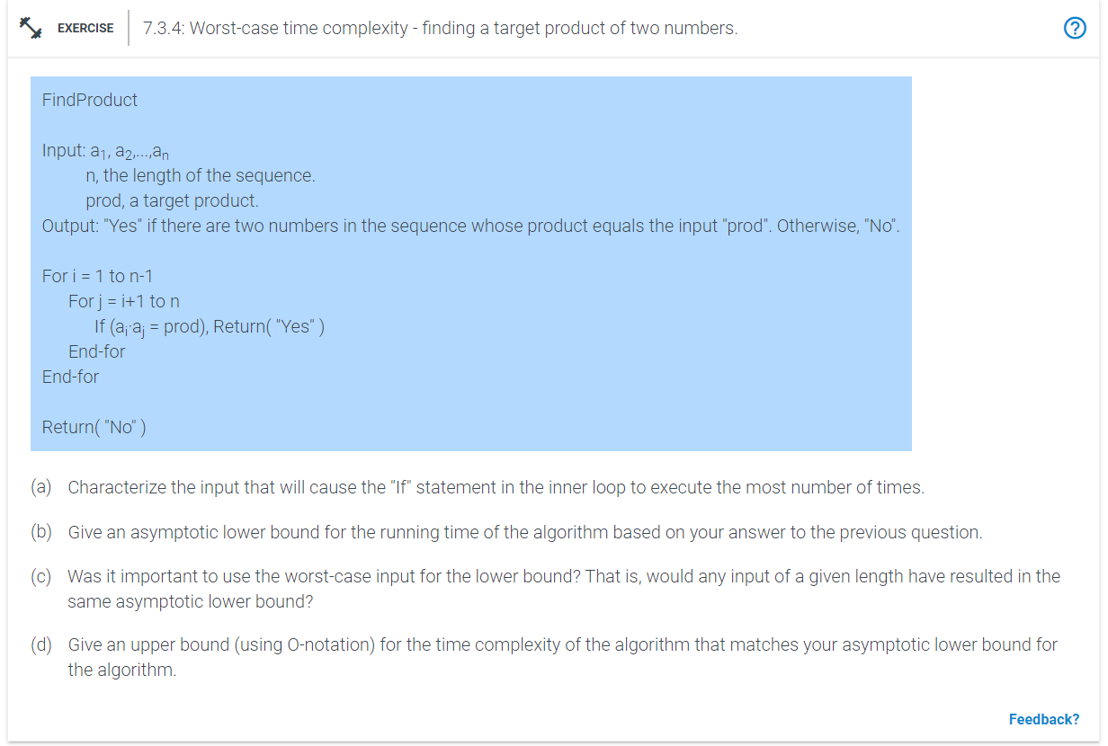 Solved EXERCISE 7.3.4: Worst-case time complexity - finding | Chegg.com