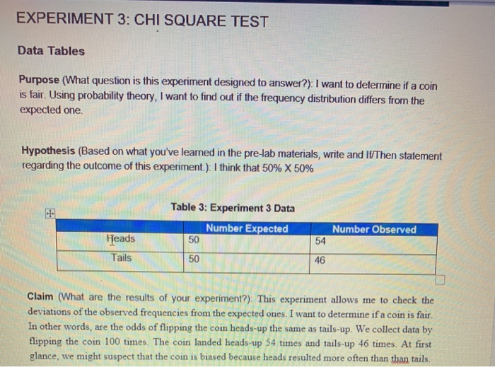 Solved EXPERIMENT 3: CHI SQUARE TEST Data Tables Purpose | Chegg.com