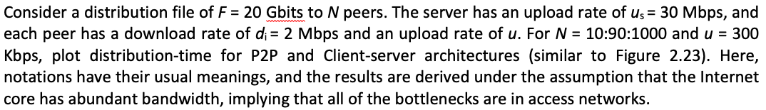 Solved Consider a distribution file of F = 20 Gbits to N | Chegg.com