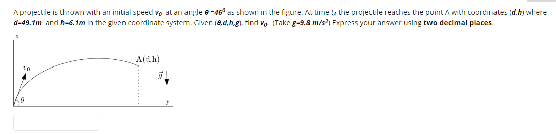 Solved A projectile is thrown with an initial speed Vo at an | Chegg.com