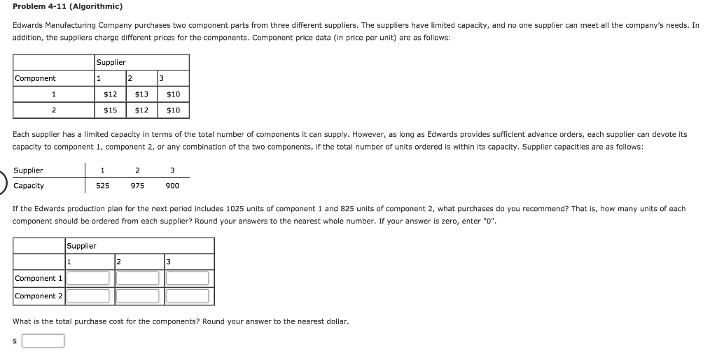 Solved Problem 4-11 (Algorithmic) Edwards Manufacturing | Chegg.com