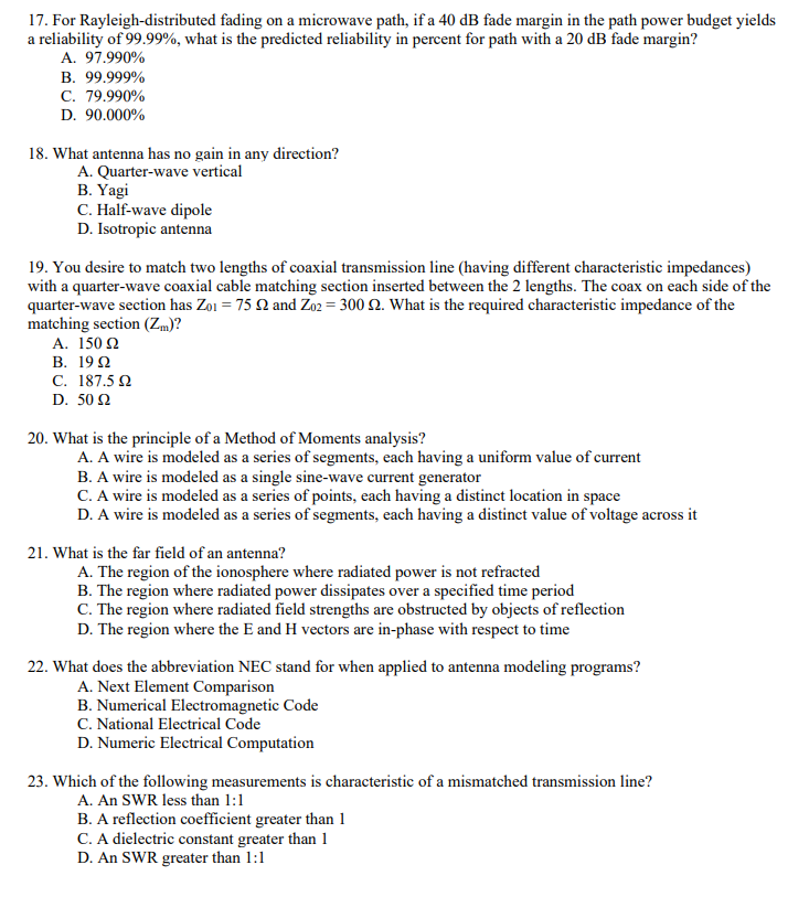 17. For Rayleigh-distributed fading on a microwave | Chegg.com
