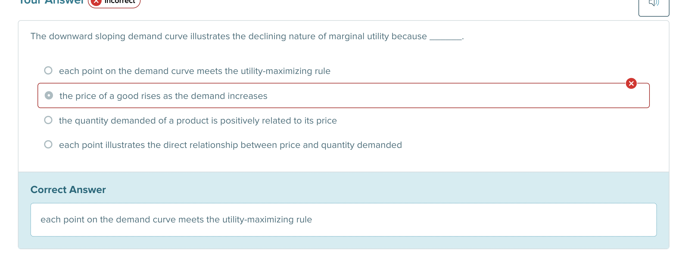 Solved The downward sloping demand curve illustrates the | Chegg.com