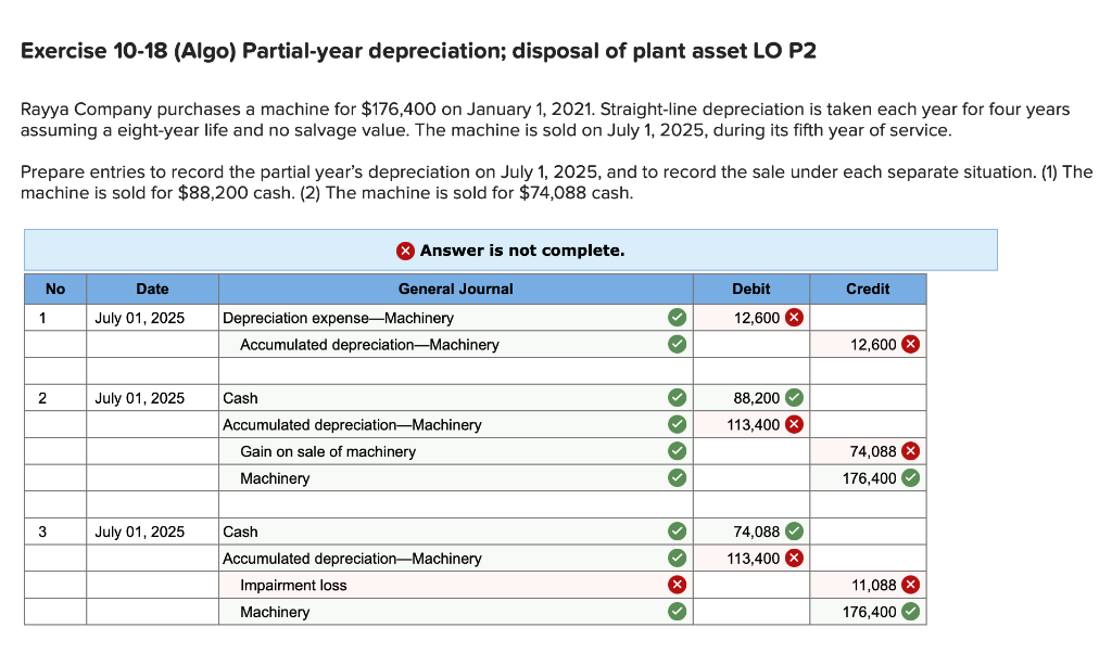 Solved Exercise 10-18 (Algo) Partial-year depreciation; | Chegg.com