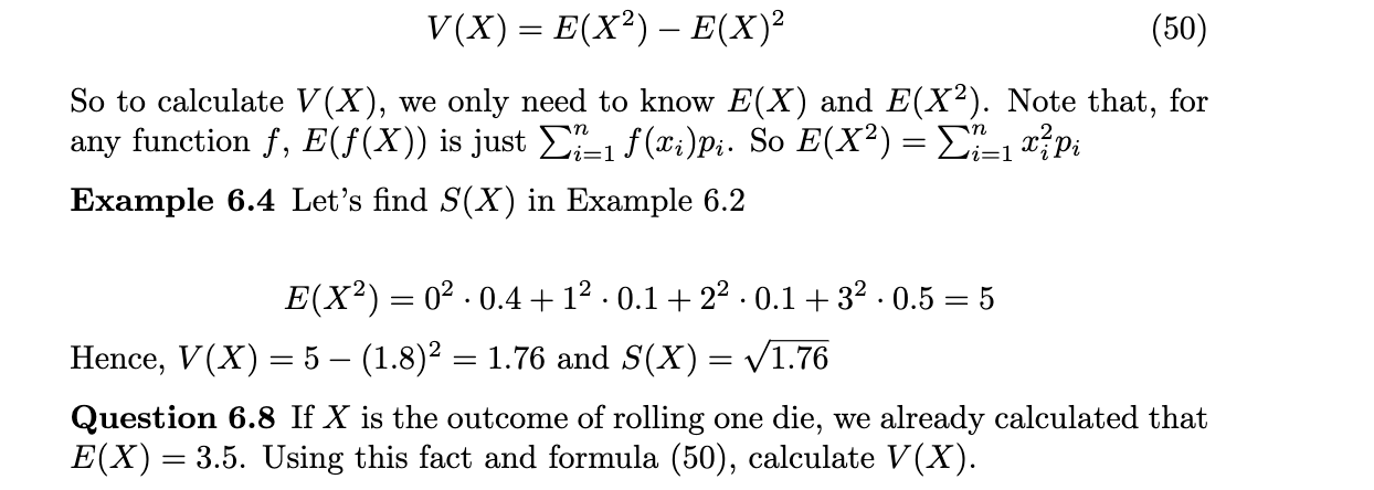 Solved Question 6.8 ﻿If x ﻿is the outcome of rolling one | Chegg.com