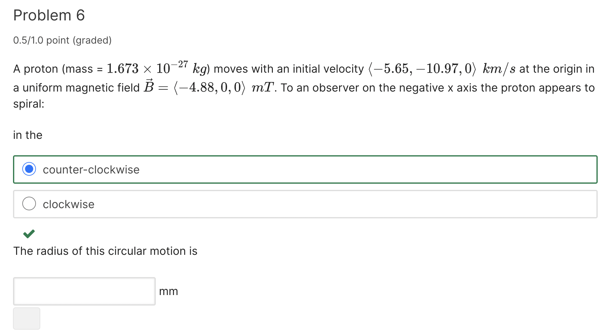 Solved A proton (mass =1.673×10−27 kg ) moves with an | Chegg.com