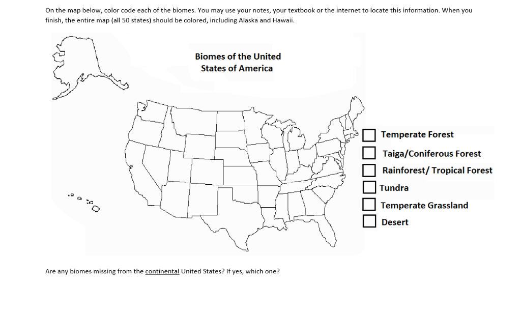 Solved On the map below, color code each of the biomes. You | Chegg.com