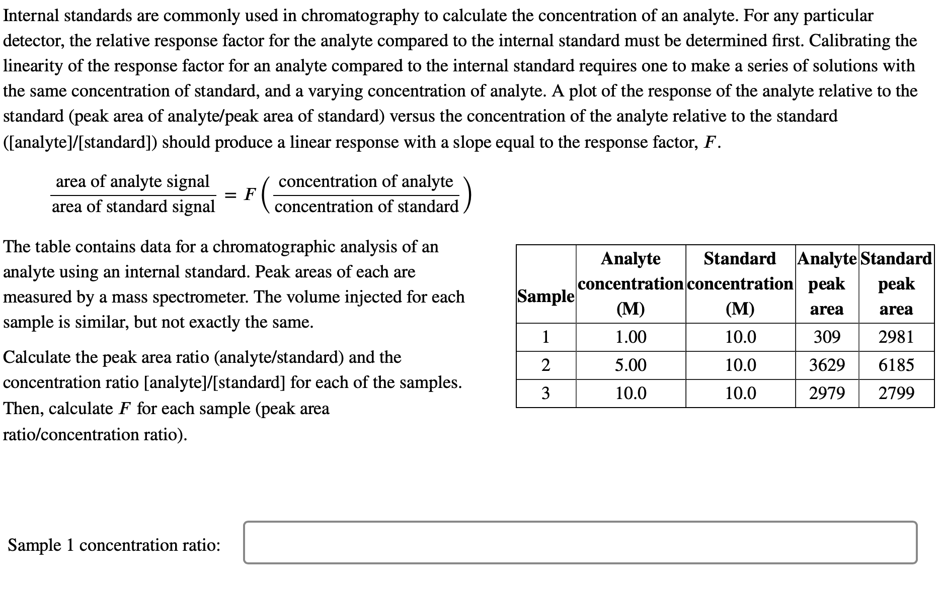 Solved Sample 1 Peak Area Ratio F1 Sample 2 Concentration