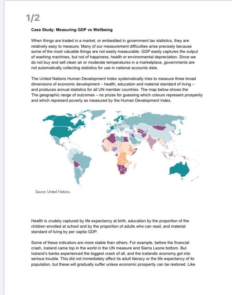 Solved 1/2 Case Study: Measuring GDP vs Wellbeing When | Chegg.com