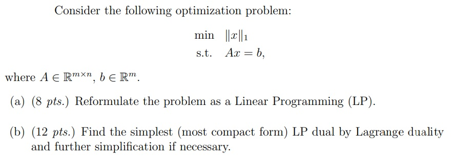 Consider the following optimization problem: min|||1 | Chegg.com