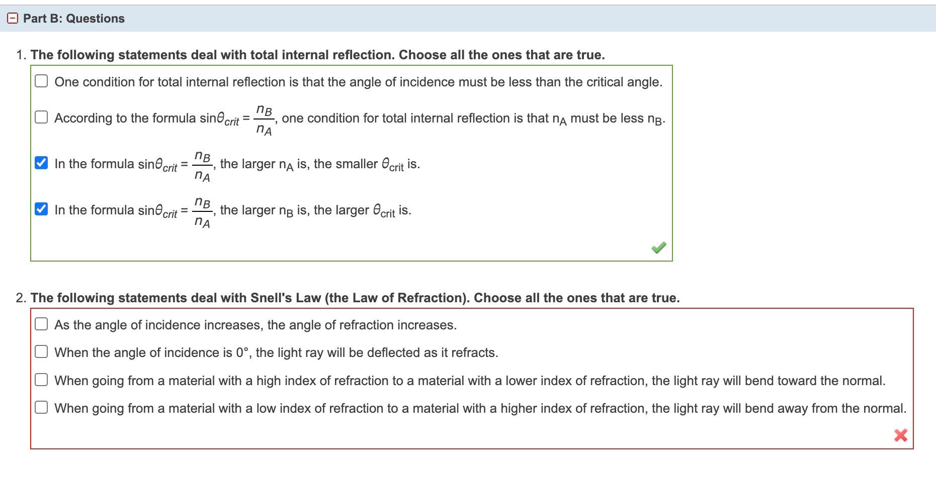 Solved 1. The following statements deal with total internal | Chegg.com