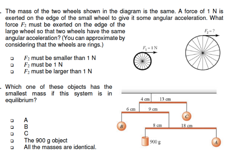 Solved · The mass of the two wheels shown in the diagram is | Chegg.com