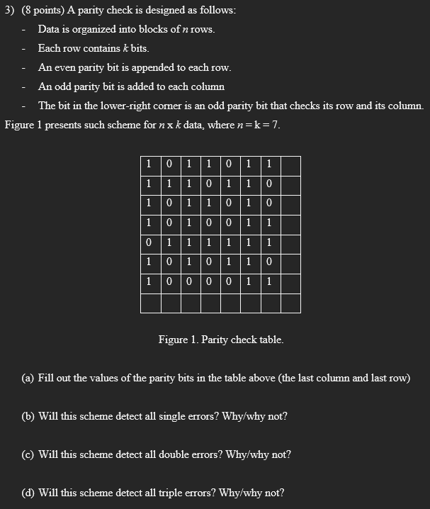 Solved 3) (8 points) A parity check is designed as follows: | Chegg.com