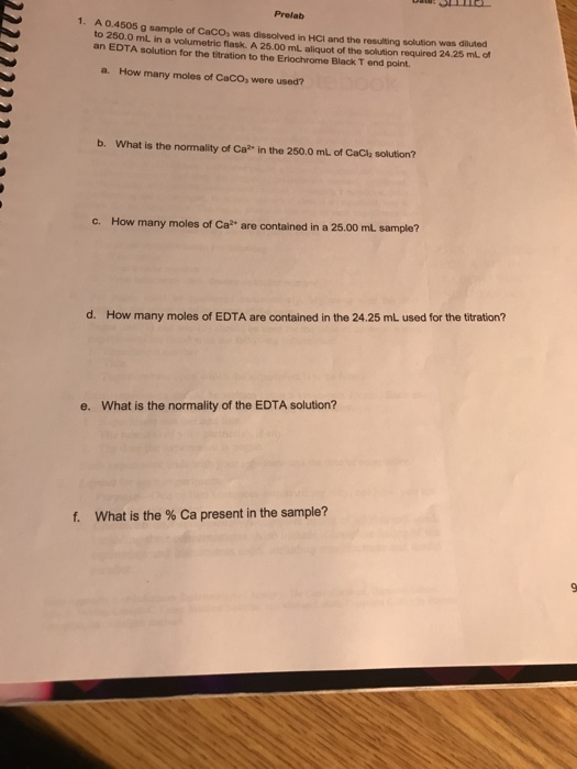 Solved Prelab 1. A 0.4505 g sample of CaCO, was dissolved in | Chegg.com