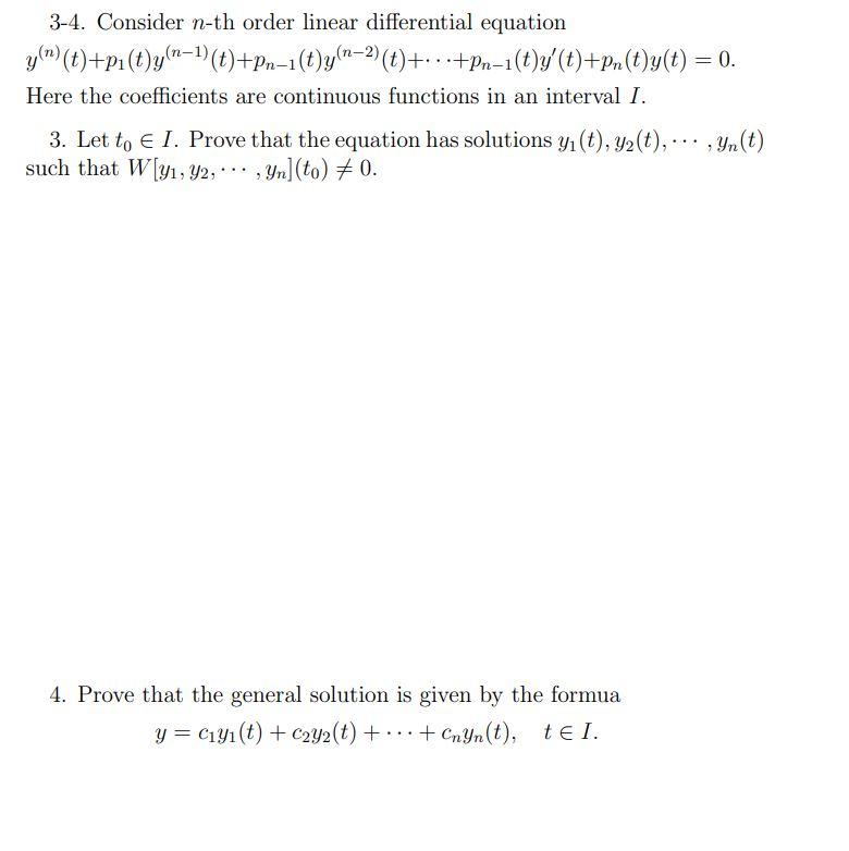 Solved 3 4 Consider N Th Order Linear Differential Equation