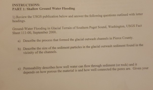 Solved INSTRUCTIONS: PART 1: Shallow Ground Water Flooding | Chegg.com