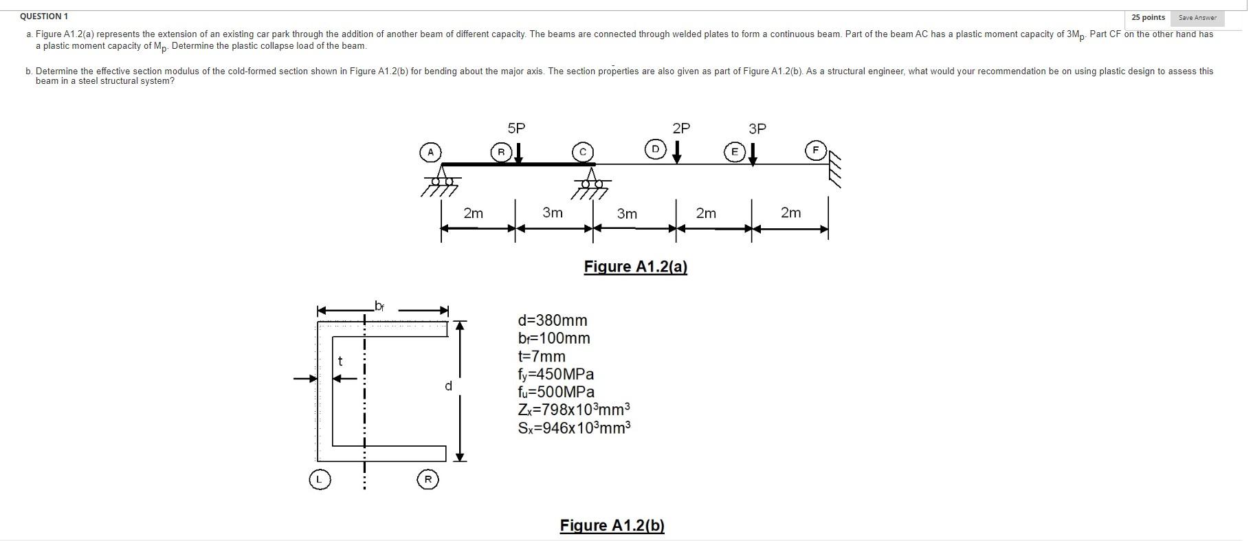 Solved a plastic moment capacity of Mp. Determine the | Chegg.com