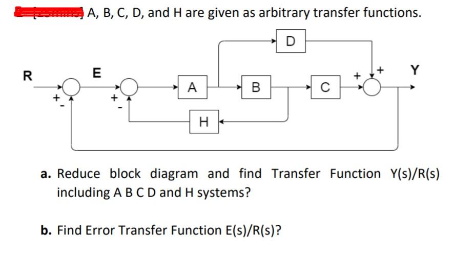 Solved - A, B, C, D, and H are given as arbitrary transfer | Chegg.com
