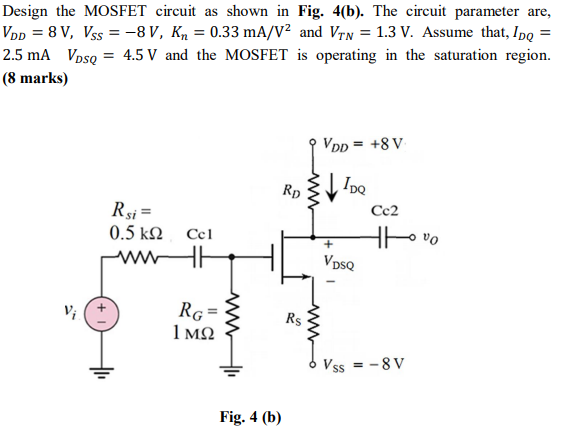 Solved Design the MOSFET circuit as shown in Fig. 4(b). The | Chegg.com