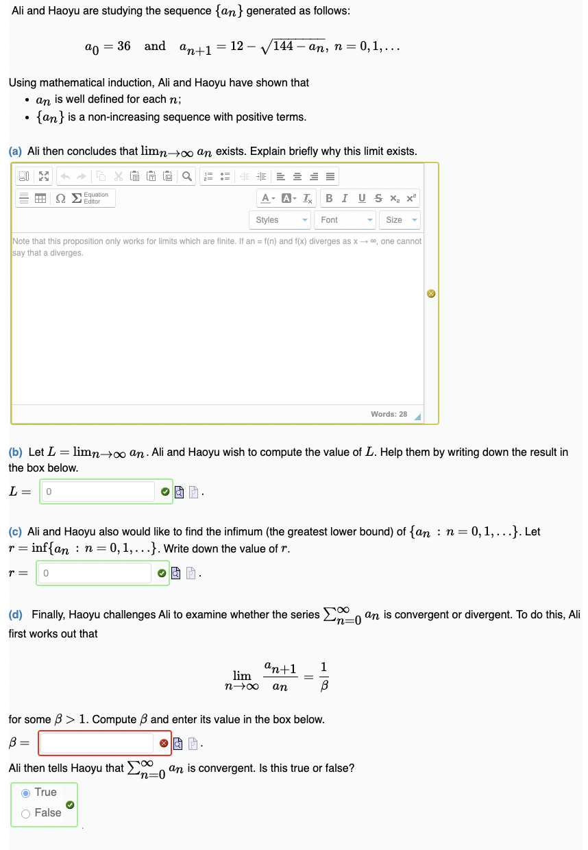 Solved Ali and Haoyu are studying the sequence {an} | Chegg.com