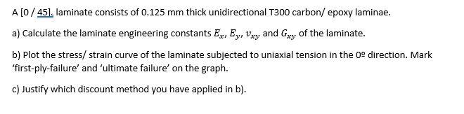 A [0 / 45]. laminate consists of 0.125 mm thick | Chegg.com