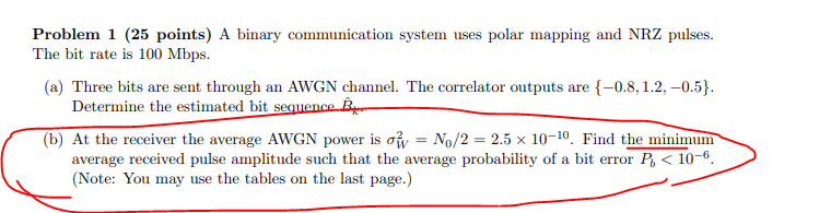Problem 1 (25 points) A binary communication system | Chegg.com