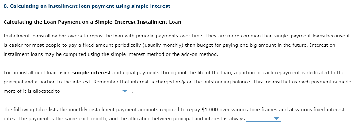 Solved 8. Calculating an installment loan payment using | Chegg.com