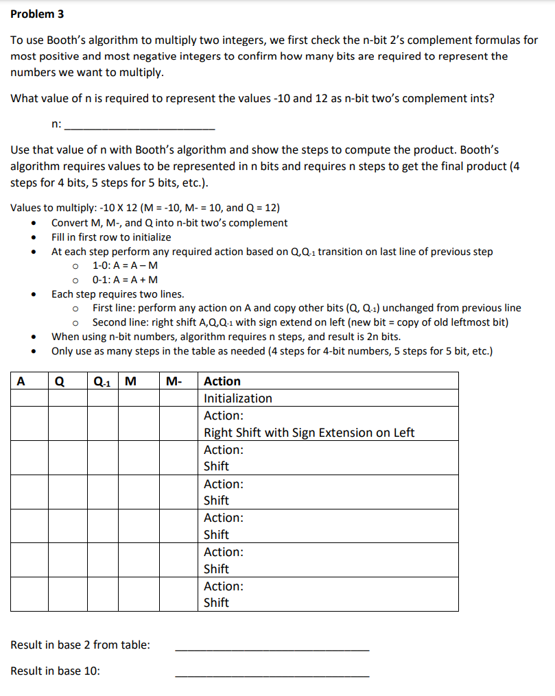 Solved Problem 3 To use Booth's algorithm to multiply two | Chegg.com