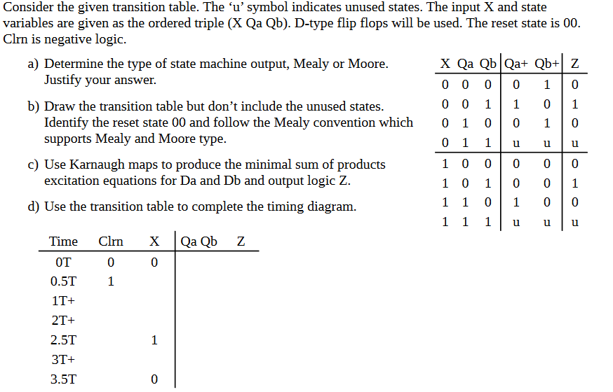 0 1 0 u u u Consider the given transition table. The | Chegg.com