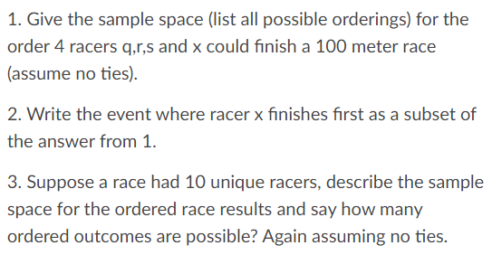 Solved 1. Give the sample space (list all possible | Chegg.com