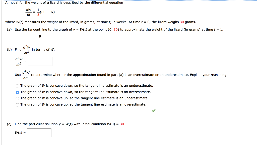 Solved A model for the weight of a lizard is described by | Chegg.com