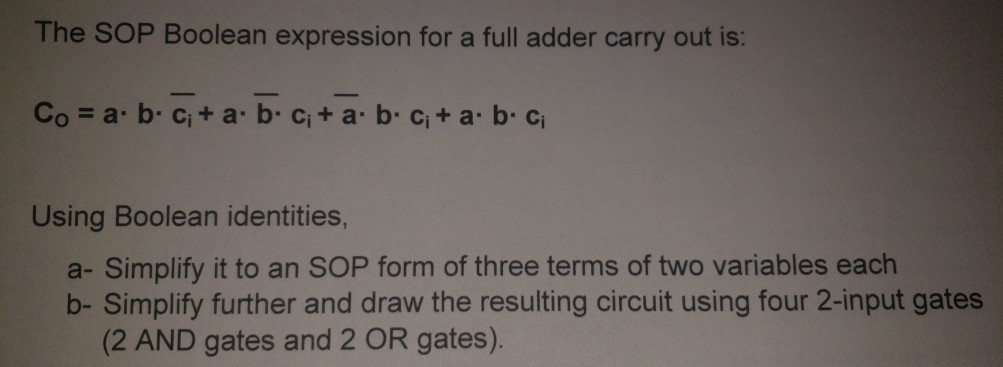 Solved The SOP Boolean expression for a full adder carry out | Chegg.com