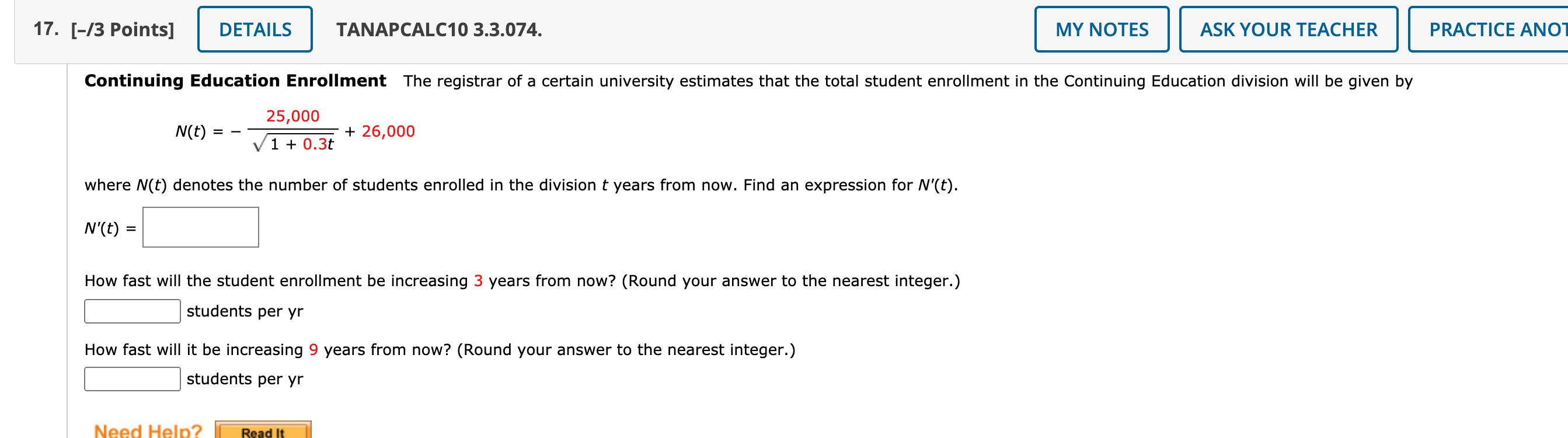 Solved 17. [-13 Points] DETAILS TANAPCALC10 3.3.074. MY | Chegg.com