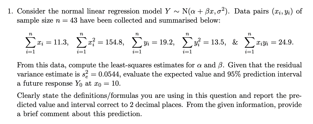 Solved 1. Consider the normal linear regression model | Chegg.com