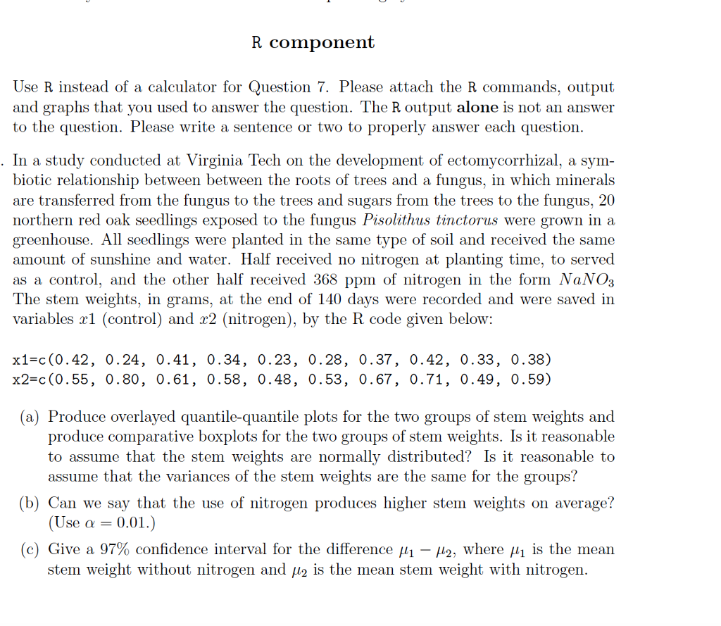 Solved R component Use R instead of a calculator for | Chegg.com