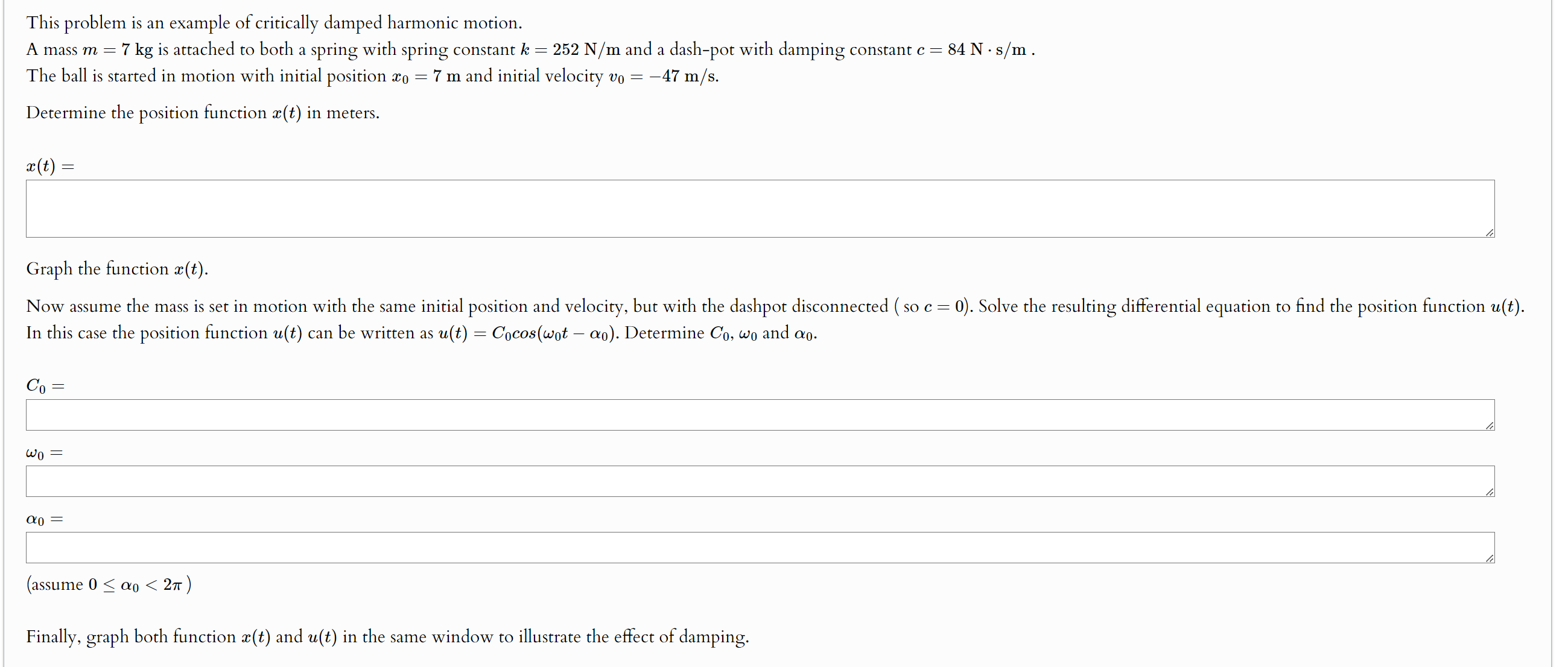 Solved This problem is an example of critically damped | Chegg.com