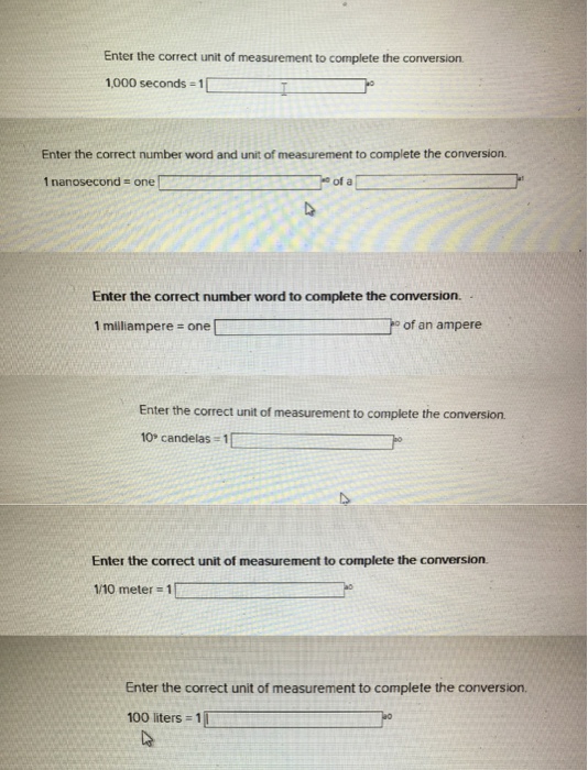 Solved Enter the correct unit of measurement to complete the | Chegg.com