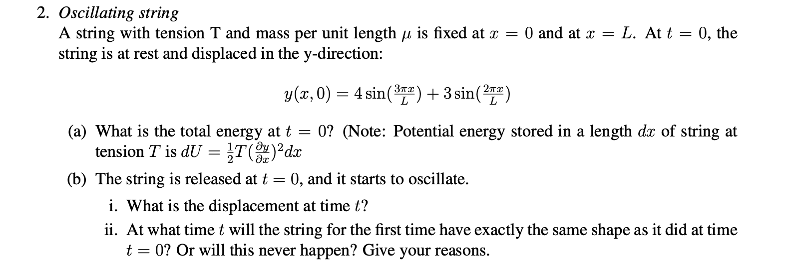 Solved A string with tension T and mass per unit length μ is | Chegg.com