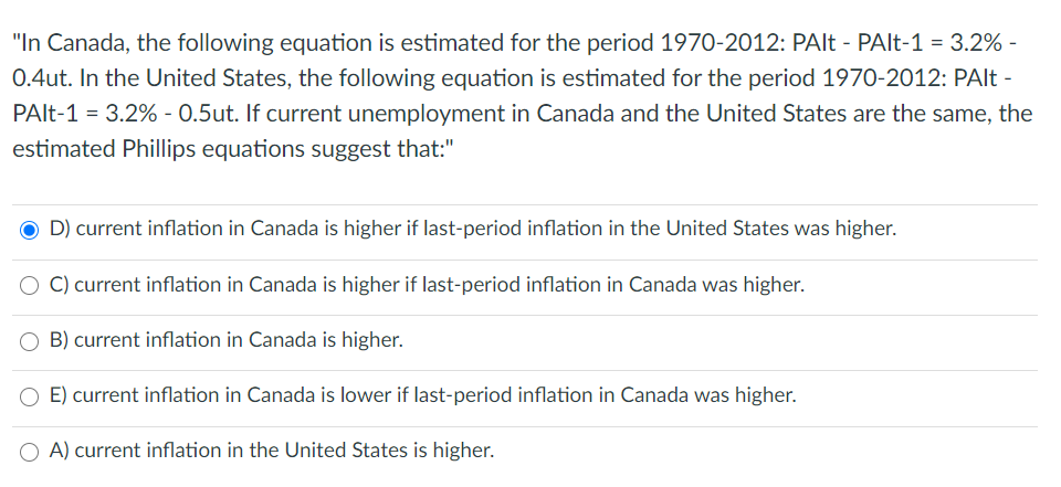 Solved "In Canada, the following equation is estimated for | Chegg.com