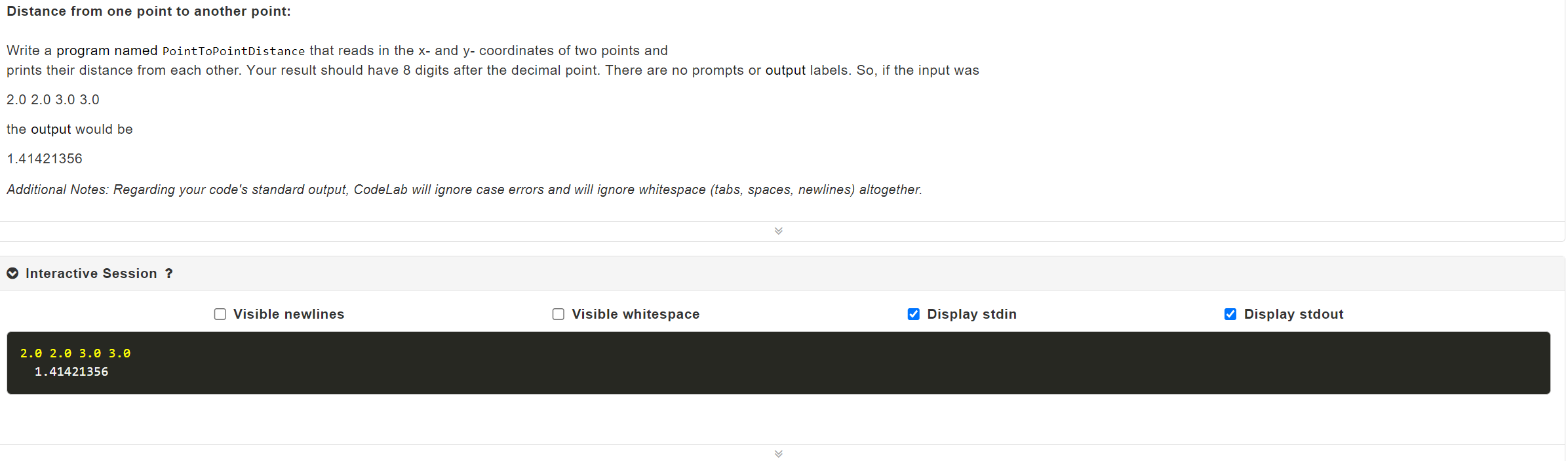 Solved Write a program named PointToPointDistance that reads | Chegg.com