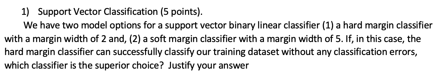 Solved 1) Support Vector Classification (5 points). We have | Chegg.com