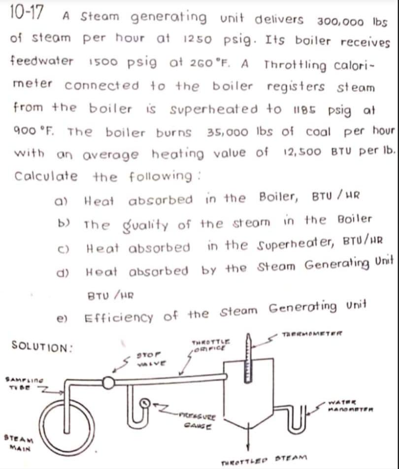 10-1/ A steam generating unit delivers 300,000 lbs of | Chegg.com