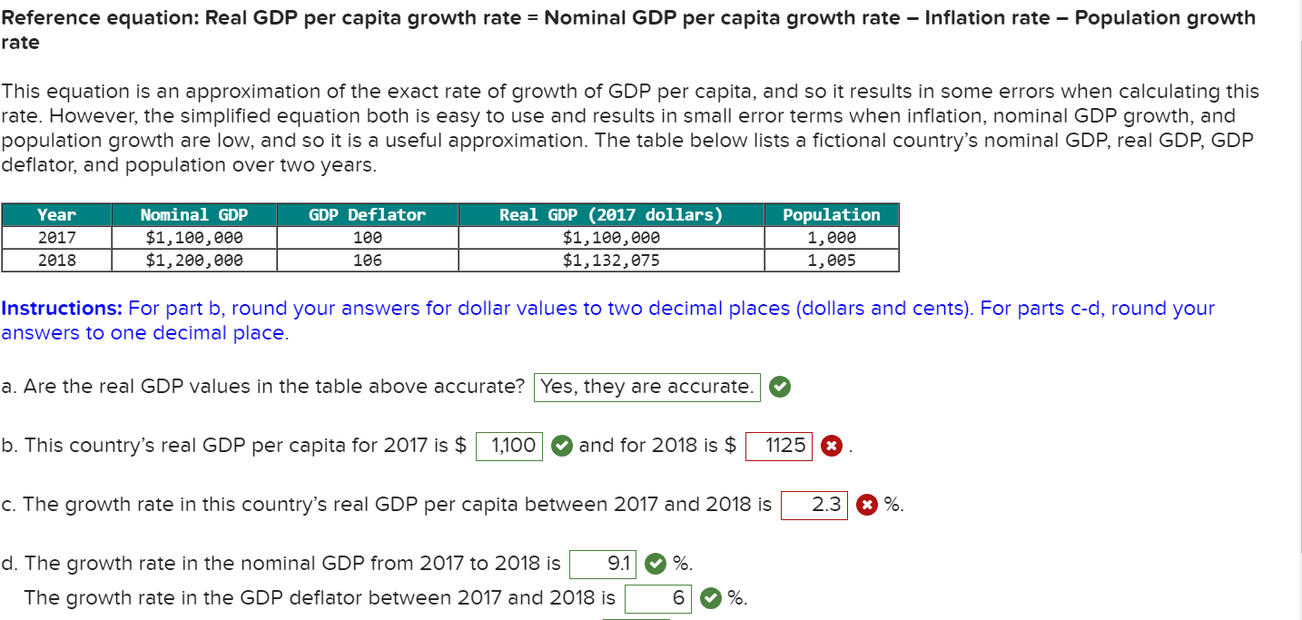 Solved Reference equation: Real GDP per capita growth rate = | Chegg.com